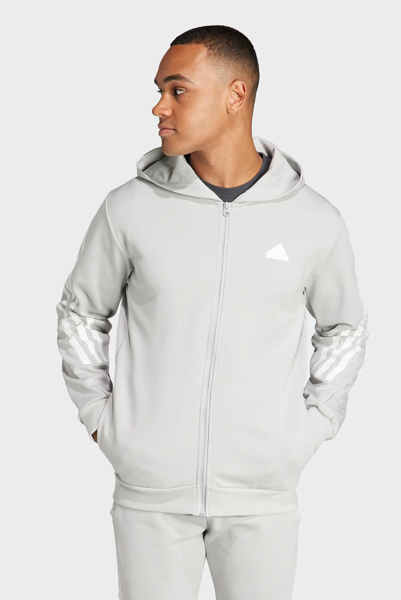 Чоловіче сіре худі Future Icons 3-Stripes Full Zip adidas IR9157 — MD ...