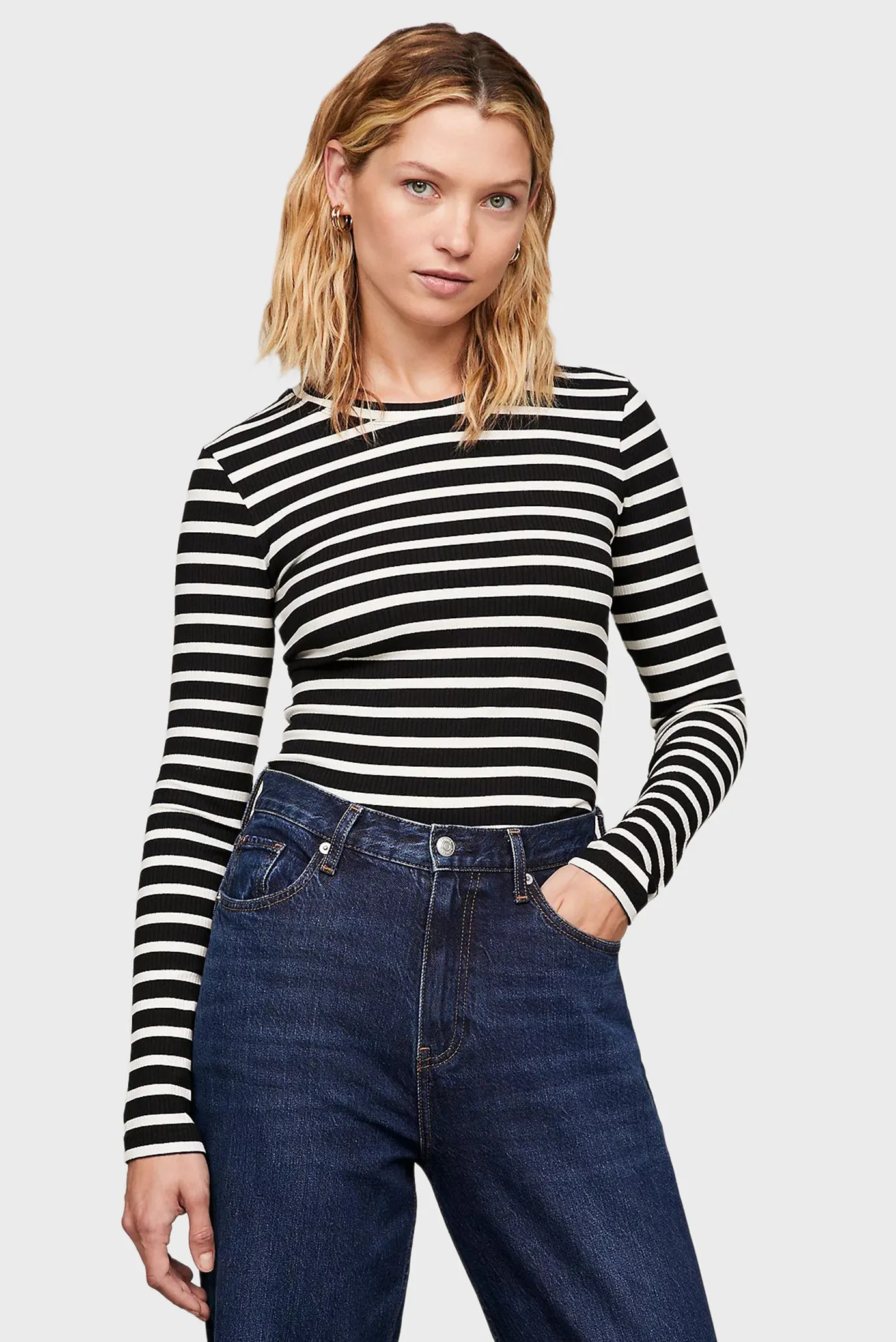 Жіночий лонгслів у смужку SLIM 5X2 RIB STRIPE C-NK LS Tommy Hilfiger ...