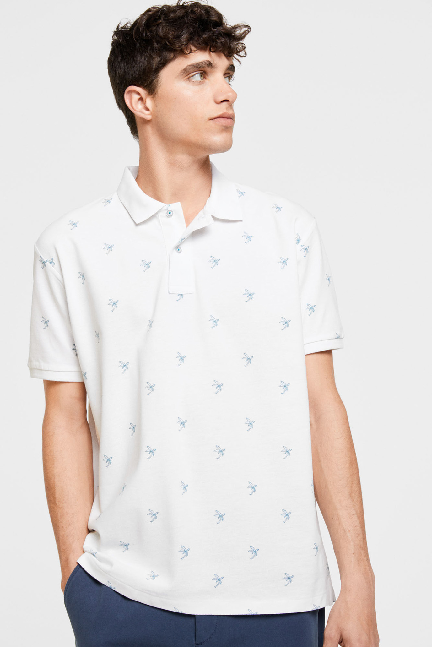 Мужское белое поло с узором SPRINGFIELD 1433837 — MD-Fashion