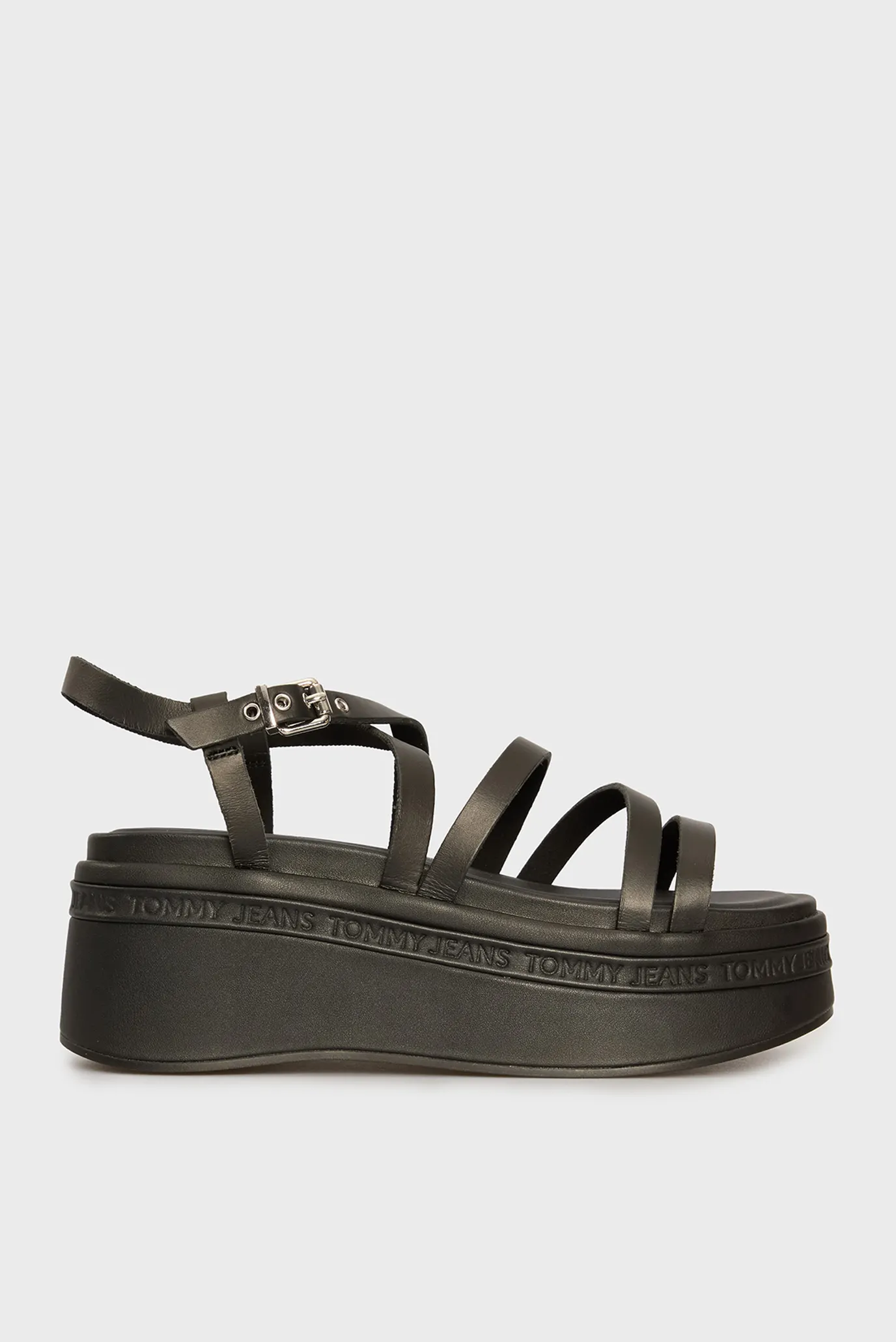 Жіночі чорні шкіряні сандалі TJW WEDGY STRAPPY SANDAL Tommy Jeans ...