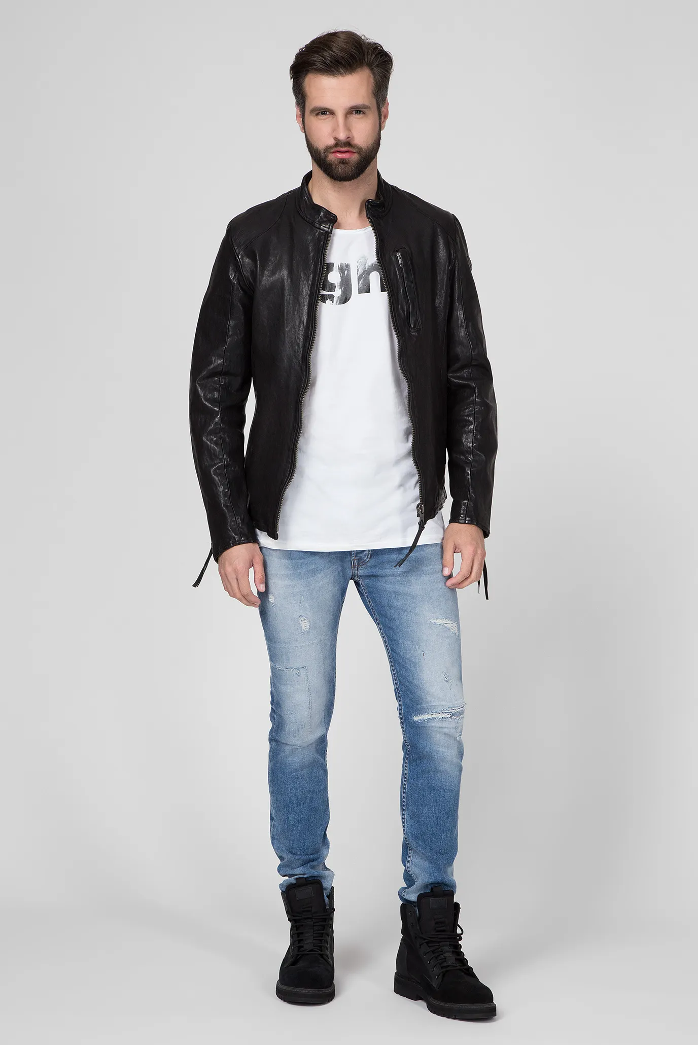 Чоловіча чорна шкіряна куртка Wesney Tigha 105311 — MD-Fashion