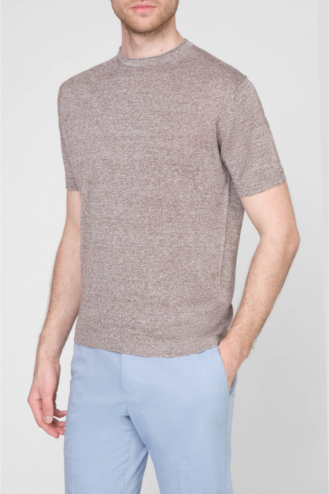 Мужская коричневая льняная футболка Morgano 2233440-009 — MD-Fashion